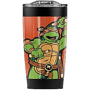 Teenage Mutant Ninja Turtles TMNT Mikey And Logo Stainless Steel 20 oz Travel Tumbler, Vacuum Insulated & Double Wall with Leakproof Sliding Lid