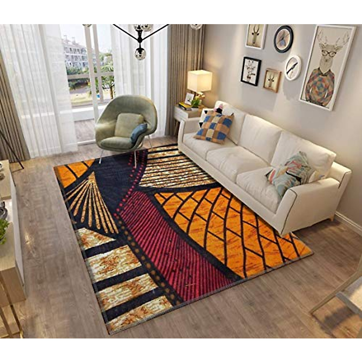 Hot and Warm African Wax Print Area Rugs Non-Slip Floor Mat Doormats Home Runner Rug Carpet for Bedroom Indoor Outdoor Kids Play Mat Nursery Throw Rugs Yoga Mat