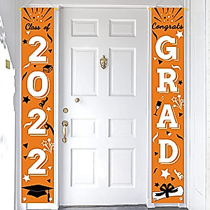DUDOU Orange Graduation Porch Sign Class of 2022 Hanging Banner Front Entry Decoration Congrats Orange Black White Grad Party Decoration