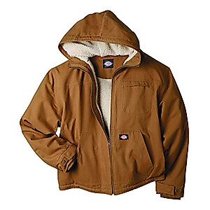 Dickies Men's Sanded Duck Sherpa Lined Hooded Jacket, Brown, X-Large