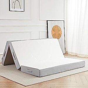 Lazyzizi Folding Mattress, 6 Inch Memory Foam Tri-fold Mattress with Breathable & Washable Bamboo Fiber Fabric Cover, Foldable Floor Mattress Guest Bed for Camping, Road Trip, Queen