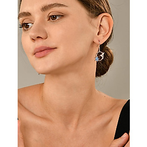 YL Hummingbird Hook Earrings Sterling Silver Flowers Dangle Drop Earrings Created Aquamarine Jewelry Women