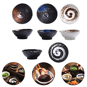 Tofficu Dinnerware Sets 4Pcs Ceramic Seasoning Dishes Reusable Sauce Bowls Japanese Side Dishe Dipping Bowl Mini Dip Bowls Set for Appetizer Snack Ketchup Condiments Dessert Soy Cutlery Set