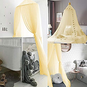Jolitac Princess Bed Canopy for Girls Room Decor Round Lace Mosquito Net Play Tent Reading Nook Canopies Yarn Girl Dome Netting Castle (Yellow)