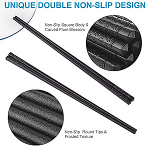 10 Pairs Fiberglass Chopsticks Family Set, ONEHERE Reusable Chinese, Japanese, Korean Chop sticks, Dishwasher Safe, Non-slip, for Sushi, Noodles, Food, Hotpot& Cooking, 9.5 inches, Classic Black