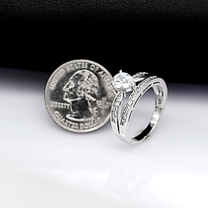 Uloveido Pear Cut Simulated Diamond Stack Rings with Micro Pave AAA Cubic Zirconia Eternity Band Wedding Jewelry Women Y457 (White, 6)