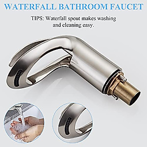 becola Creative Single Hole Bathroom Faucets，Round Hollowing Waterfall Faucet for Bathroom Sink，Brushed Nickel Single Handle Lavatory Vanity Faucet Including Two US Standard 3/8" Hoses
