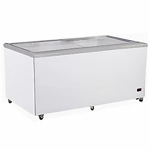 Duura Commercial Mobile Ice Cream Display Chest Freezer Sub Zero Temp Flat Glass Top Frost Free Lid with Wire Baskets, 52 Inch Wide 14 Cubic Feet, White