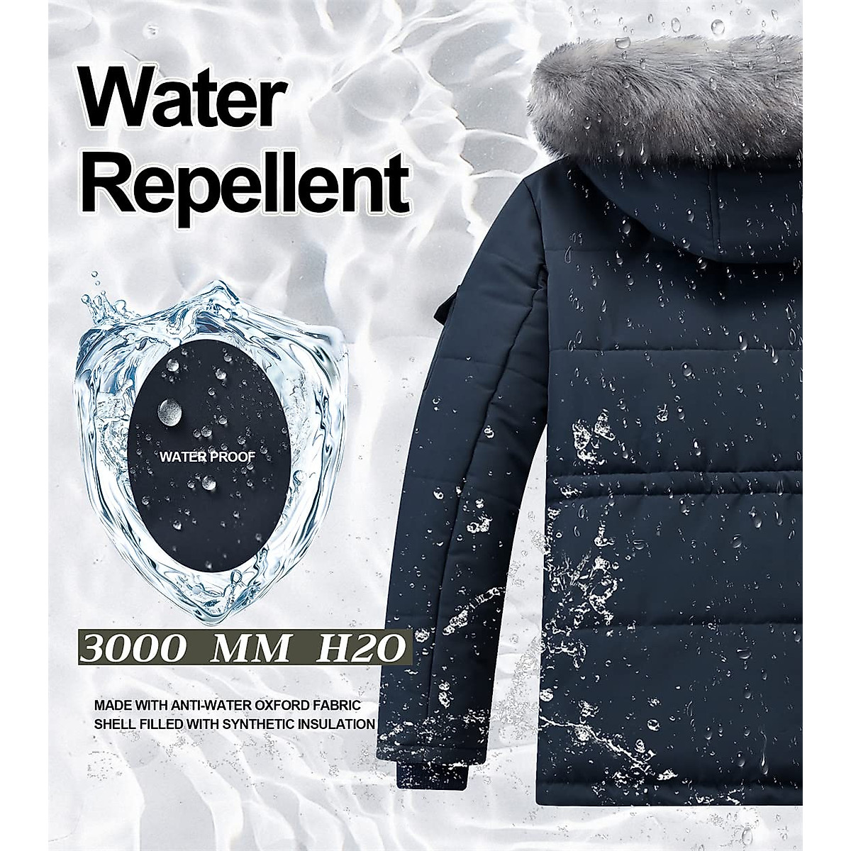 GGleaf Men's Winter Parka Jacket Hooded Thickened Padded Heavyweight Warm Coat with Detachable Fur Hood Navy XL