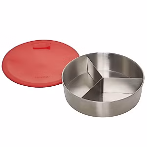 Instant Pot Official Round Cook/Bake Pan with Lid & Removable Divider, 7-inch, 32 ounce capacity, Red with Solid base