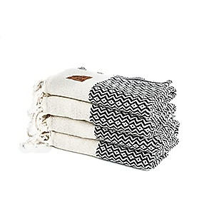 GOLD CASE Zeus Original Turkish Hand Towels - Set of 4-20x40 100% Cotton Decorative Bathroom and Kitchen Towel for Hand, Face, Hair, Head, Farmhouse, Yoga, Gym. Tea Towel & Dishcloth, Black