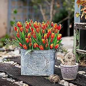 Guagb 8 Bundles Outdoor Artificial Tulips Fake Flowers UV Resistant Faux Plastic Greenery Shrubs Plants for Home Outside Garden Porch Window Farmhouse Decor (Orange)