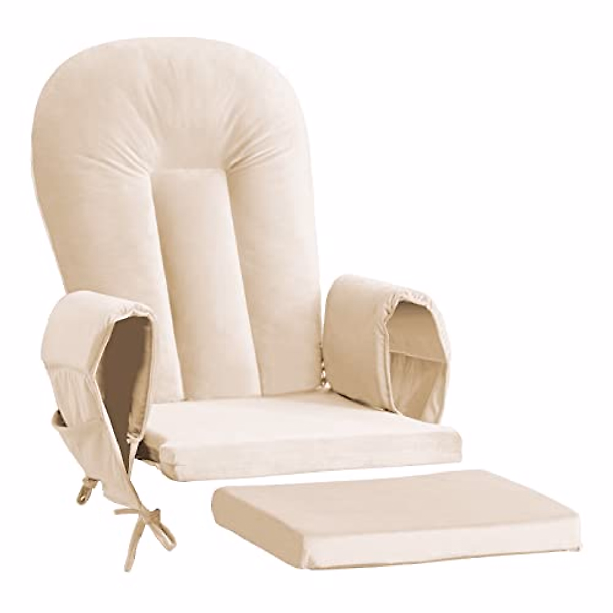 Paddie Glider Rocker Replacement Cushions Set with Storage Velvet Washable Non Slip for Glider Rocking Nursery Chair, 5PCS, Beige
