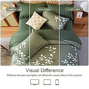 METAHOTS Comforters Queen Size, 7 Piece Flowers Botanical on Green Comforter Sets with Sheets and Pillows, Soft Lightweight Microfiber Bedding Set for All Season(90"X90")