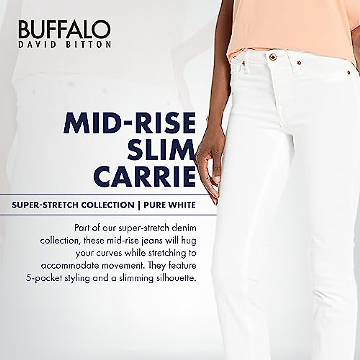 Buffalo David Bitton Women's Carrie Mid Rise Slim Jeans, Pure White, 27