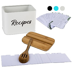 ArtEight Recipe Box - White - 4"x6" Recipe Cards and Box Set - Durable Recipe Card Box with Thicker Metal - Includes 25 Cards and 10 Dividers - Beautiful Recipe Box with Cards and Dividers
