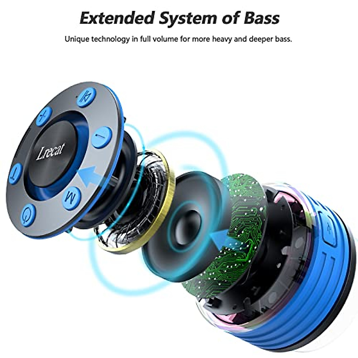 Bluetooth Shower Speakers, Portable Wireless Outdoor Speaker with HD Sound, Bluetooth Speaker with 8H Playtime, FM Radio, Handsfree LED Light Show with Suction Cup, IPX7 Waterproof for Travel/Party