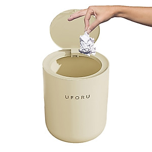 PPUMP Living Room Garbage Can, Round Trash Bin,Trash Can with Lid, Small Kitchen Garbage Can Cream Color, Vanity Wastebasket Trash Bin, Trash Bin, Cute Modern Waste Basket for Living Room Toilet