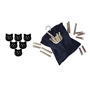 HOME-X Cat-Shaped Bag Clips for Chips, Kitchen and Laundry, 1.75”L x 1.5” W, Set of 6 and Canvas Clothespin Storage Bag with an Easy to Use Opening-11 x14-Black