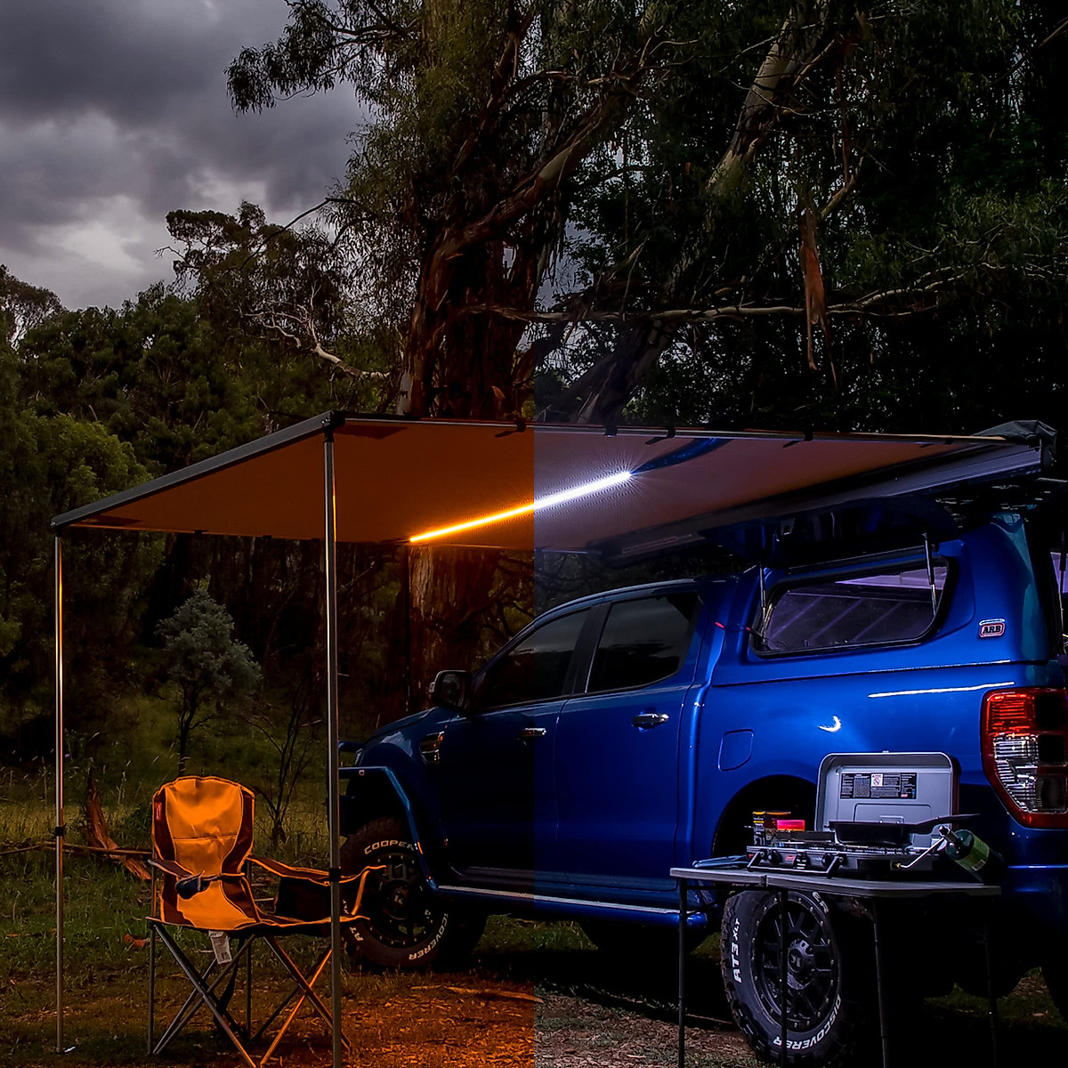 ARB 4x4 Accessories 814410 Rooftop Retractable Awning with Led Light Strip Included 2500x2500mm 8.2 Feet, Ideal for Camping, Roadtrips, Outdoor Trips, Travel, Teardrop, RV, Camper, 4x4 and SUV