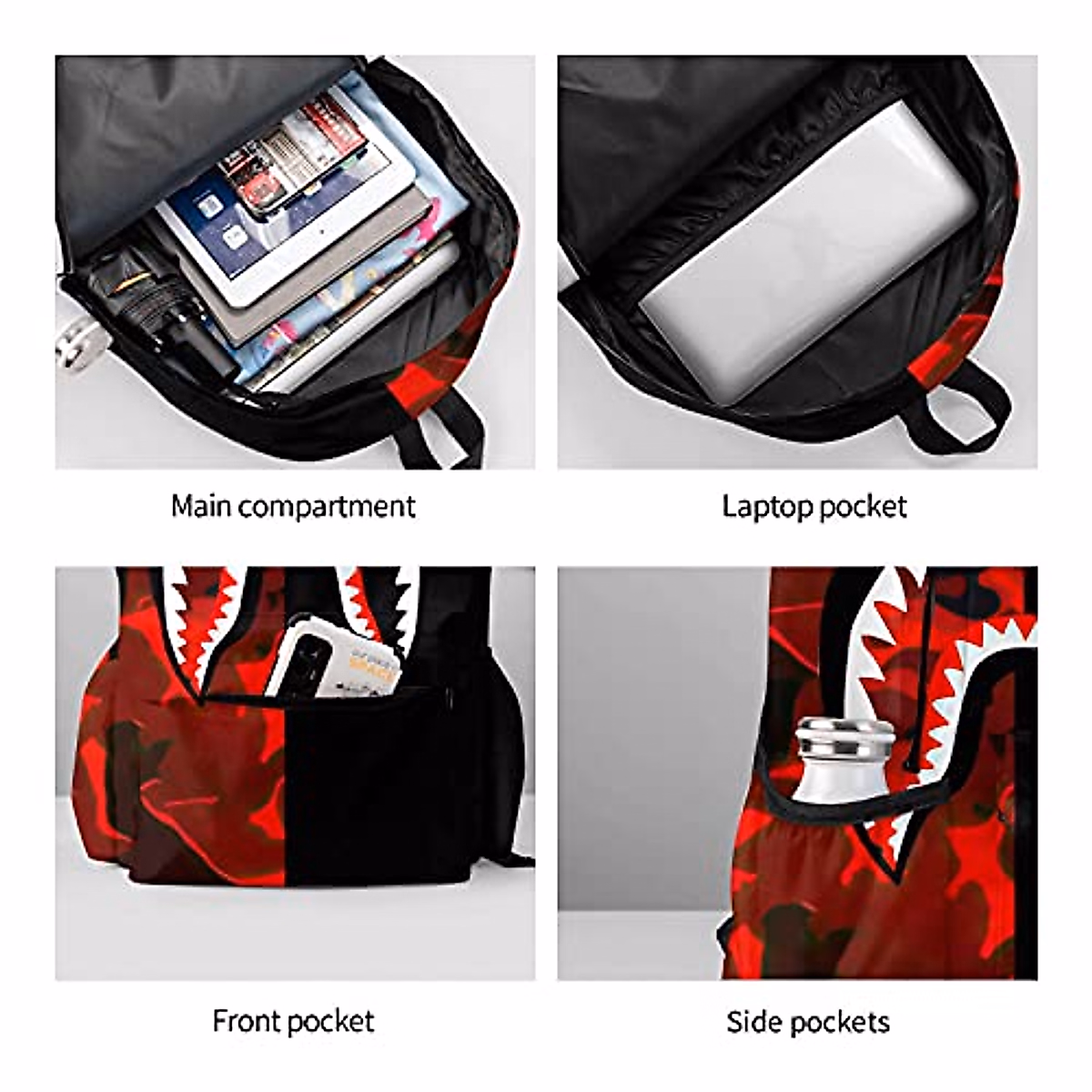 Vkaxopt Backpack Shark Teeth Camo Backpacks Travel Laptop Daypack Big Capacity Bookbag Fashion Durable for Men and Women,One Size
