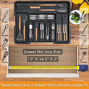 Homecor Silverware Organizer - Expandable Large Kitchen Drawer Organizer Utensil Organizer with 2 Removable Knife Blocks, 22"x 19"Cutlery Tray Drawer Dividers for Kitchen Flatware(6-9 Slots) (Black)