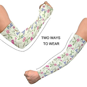 JUNZAN Gardening Sleeves Sun Protection Cooling Arm Sleeves for Women Men with Thumb Hole Wildflowers Yellowgreen