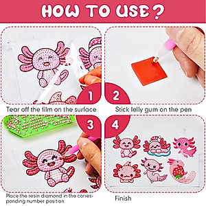 24 Pcs Axolotl 5d DIY Diamond Painting Sticker Creative Diamond Sticker Kids Diamond Painting Kits Resin Rhinestone Gem Art Kits for Kids Adult Activity New Year Party Gifts