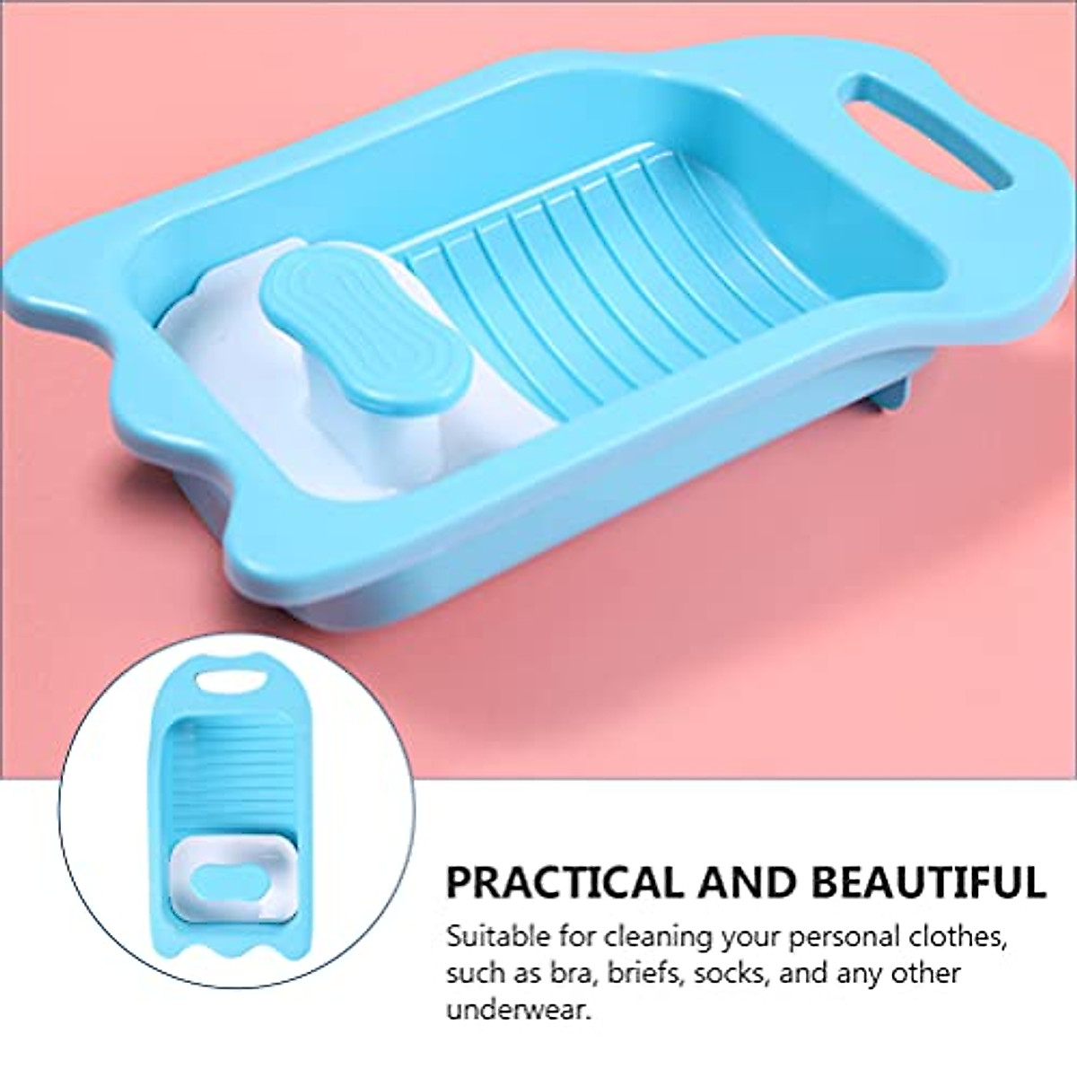 DOITOOL Washboard Basin for Hand Washing Clothes, Mini Hand Wash Board Non-slip Plastic Washing Board Washtub Cleaning Basin