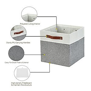 DECOMOMO 13 inch Cube Storage Bins 13 X 13 Storage Cubes, Fabric Cube Storage Bin for Clothes Toys Books Shelves Closet Bedroom Bathroom Nursery (Grey and White, 4pcs)