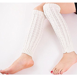 Elandy Knit Winter Thermal Warm Leg Warmers-Long Socks Boot Cuffs Topper Legging Pads For Women Lady Girls Best Xmas Gift (White)