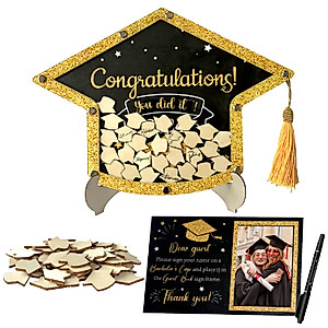 Huaerle Graduation Guest Book, Congrats Graduation Guest Book with 66 Wooden Grad Cap, 2024 Graduation Party Sign in Reception Alternative, Class of 2024 Picture Frame Congrats Graduation Party Decor