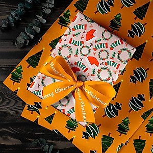 GIOLAINY Christmas Wrapping Paper for Kids Boys Girls - Holiday Gift Wrap Bundle Contain Pink Santa, Snowman, Christmas Tree, Hat Design - 6 Sheets (29 x 43 inches), Recyclable, High Gloss, Easy to