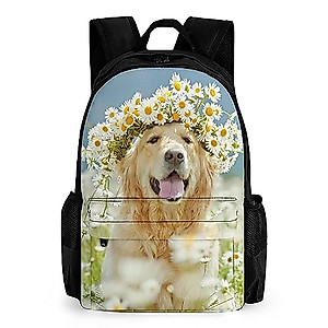 Golden Retriever Dog Lovely Wreath Laptop Backpack for Men Women Shoulder Bag Business Work Bag Travel Casual Daypacks