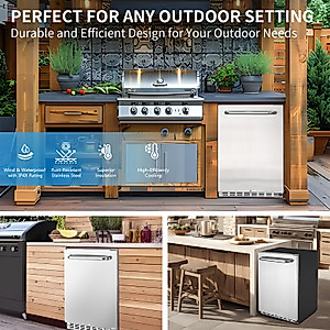 HCK 24 Inch Outdoor Refrigerator, Undercounter Refrigerators with Stainless Steel Door, 161 Can Beverage Fridge for Home Bar, Kitchen, Patio, Outdoor, and Commercial Use - 5.12 Cu.Ft