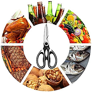Kitchen Shears Multi Purpose Strong Stainless Steel Kitchen Utility Scissors with Cover Poulry,Fish, Meat, Vegetables Herbs, Bones, Dishwasher Safe (Black)