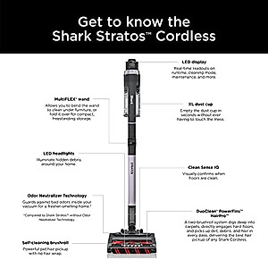 Shark IZ862H Stratos Cordless Vacuum with Clean Sense IQ and Odor Neutralizer, DuoClean PowerFins HairPro, Includes Duster Crevice Tool & Anti-Allergen Brush, Up to 60 Minute Runtime, Ash Purple