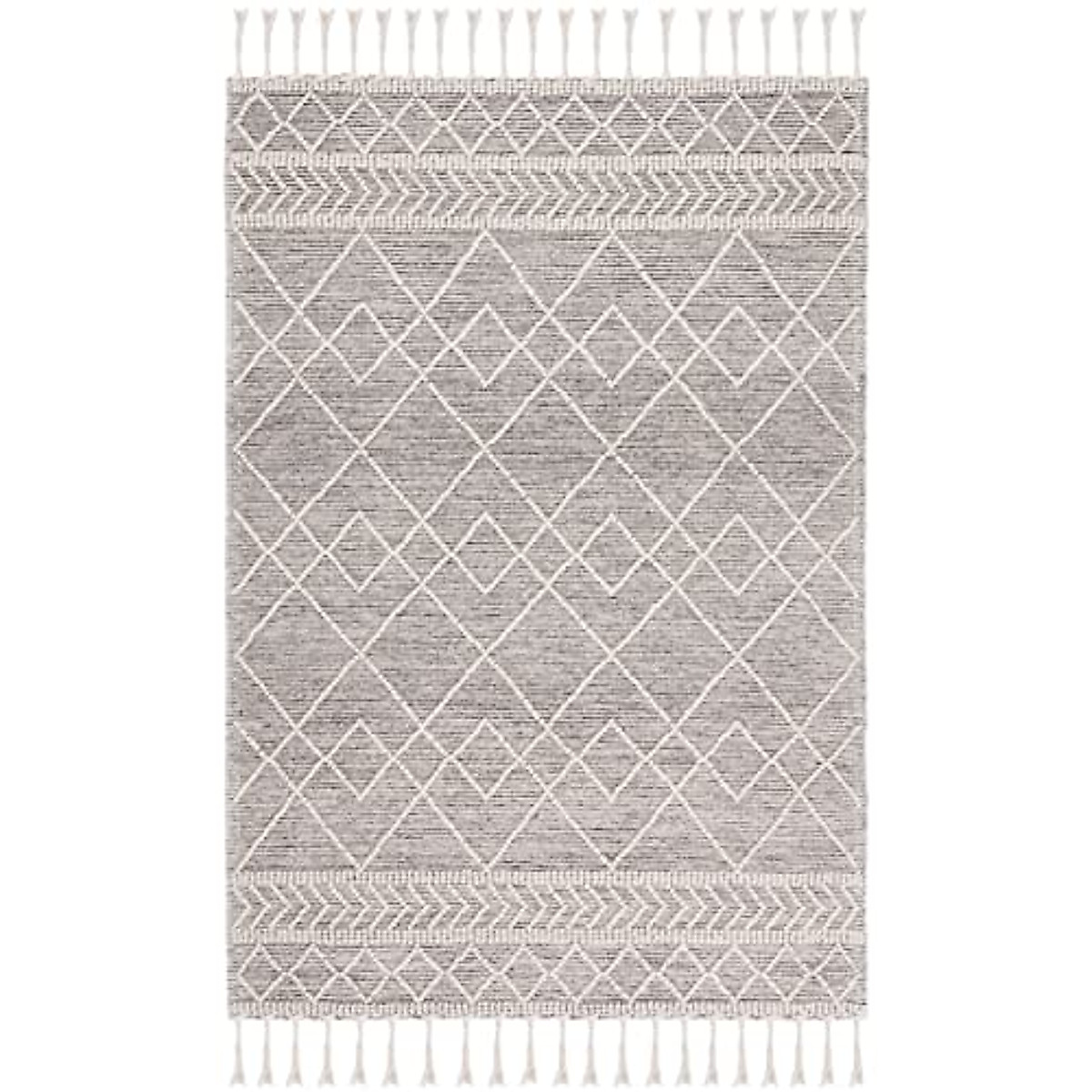 SAFAVIEH Natura Collection Accent Rug - 4' x 6', Ivory & Black, Handmade Moroccan Boho Braided Tassel Wool, Ideal for High Traffic Areas in Entryway, Living Room, Bedroom (NAT339A)