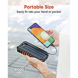 Riapow Solar Charger 30000mAh High Capacity Solar Power Bank with Built-in USB C & USB Input Cables, Fast Charge Portable Phone Charger with 5 Outputs & 2 Inputs for iPhone Samsung Tablet