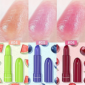 evpct 6Pcs Peach Strawberry Black Red Cherry Watermelon Blueberry Pineapple Tinted Lip Balms PH Lip Color Changing Lipstick Stain Set Queen for Women Girls Korean Mood Pink Lipstick Lip Tint Gloss