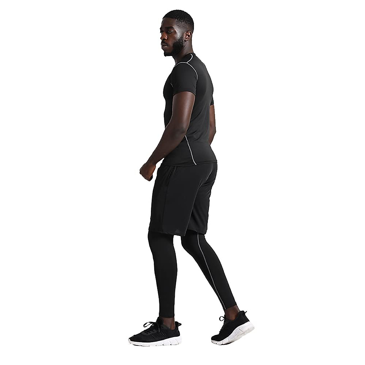 BUYJYA 5Pcs Men's Compression Pants Shirt Top Long Sleeve Jacket Athletic Sets Gym Clothing Mens Workout