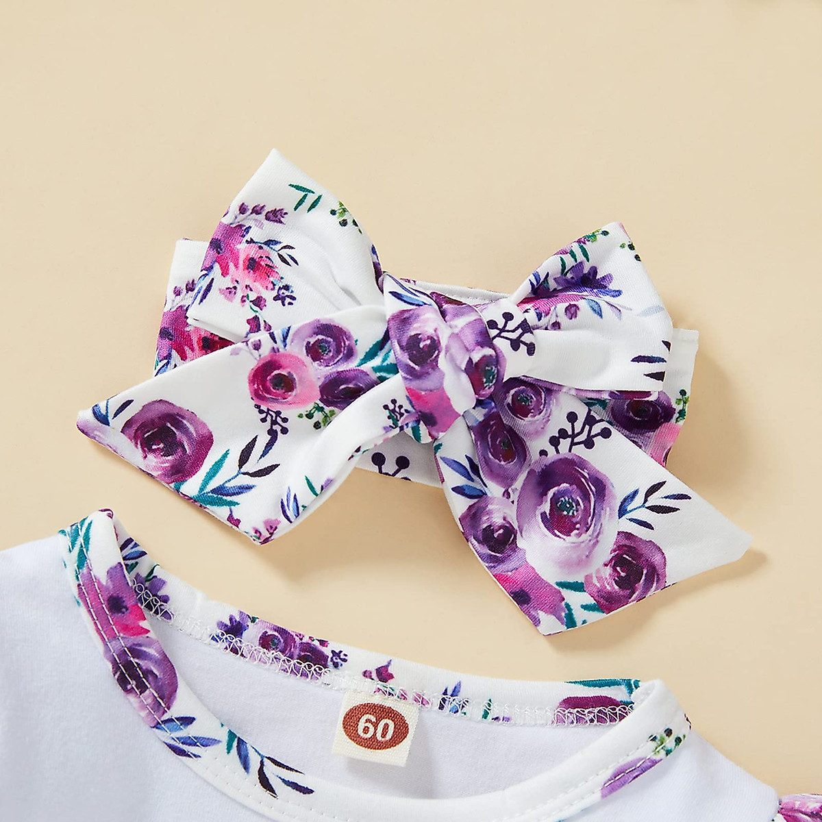 GRNSHTS Newborn Baby Girl Romper Infant Letter Print Bodysuit Floral Jumpsuit+Hat+Headband+Gloves Coming Home Clothes Outfits(Purple,Newborn)