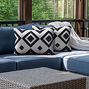 2 Pack Outdoor Lumbar Pillow Chair Head Resting Pillow Black White Chaise Lounge Throw Pillows 16 x 11 Inch Resistant Cushion Cases for Home Balcony Garden Couch (Stripe Style)