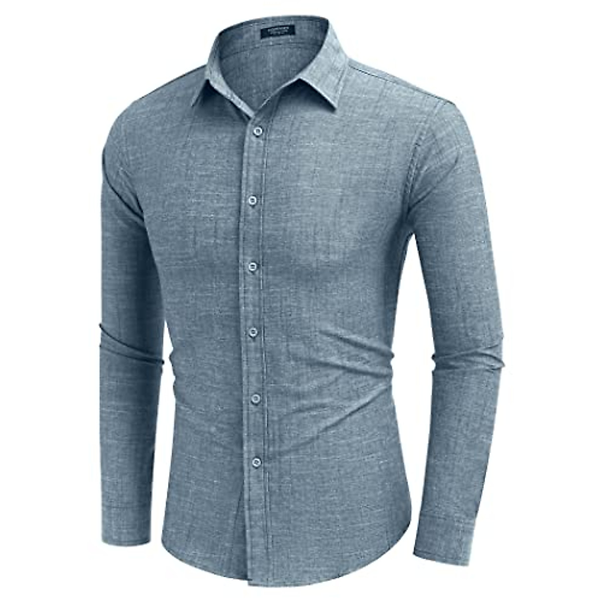 COOFANDY Men's Cotton Linen Long Sleeve Shirt Untuckit Business Button Down Shirts Dark Blue