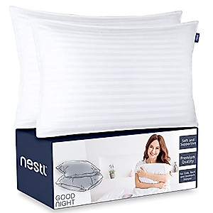 Nestl Bed Pillows for Sleeping - Down Alternative Sleep Pillows Standard Size Set of 2-100% Cotton Pillow with Polyester Fiber Filling - Soft and Fluffy Pillow 20 x 26 Inches