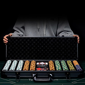 JIESITE 14g Clay Poker Chips Set, 500 Poker Chips, 39mm, with High-end Aluminum Carrying Case/2 Decks of Plastic Playing Cards/Dealer Button, for Poker Games, Blackjack, Texas Hold'em
