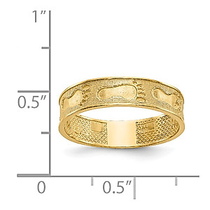 Solid 14k Yellow Gold Footprints In The Sand Ring Band Size 9
