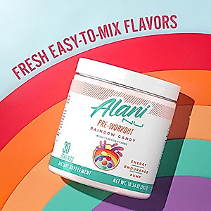 Alani Nu Pre Workout Supplement Powder for Energy, Endurance & Pump | Sugar Free | 200mg Caffeine | Formulated with Amino Acids Like L-Theanine to Prevent Crashing | Rainbow Candy, 30 Servings