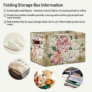 Bolaz Shabby Chic Pink Rose Square Storage Basket Storage Bins Canvas Storage Organizer Closet Shelf Organizer for Home Office, 1 Pc, one sizex1, B06D20006