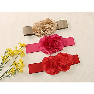 Elerevyo Women's Big Double-Flower Stretchy Belt, Elastic Wide Chunky Waistband Belts for Dress 70x6cm/27.6x2.4 inches(LxW) Hot Pink